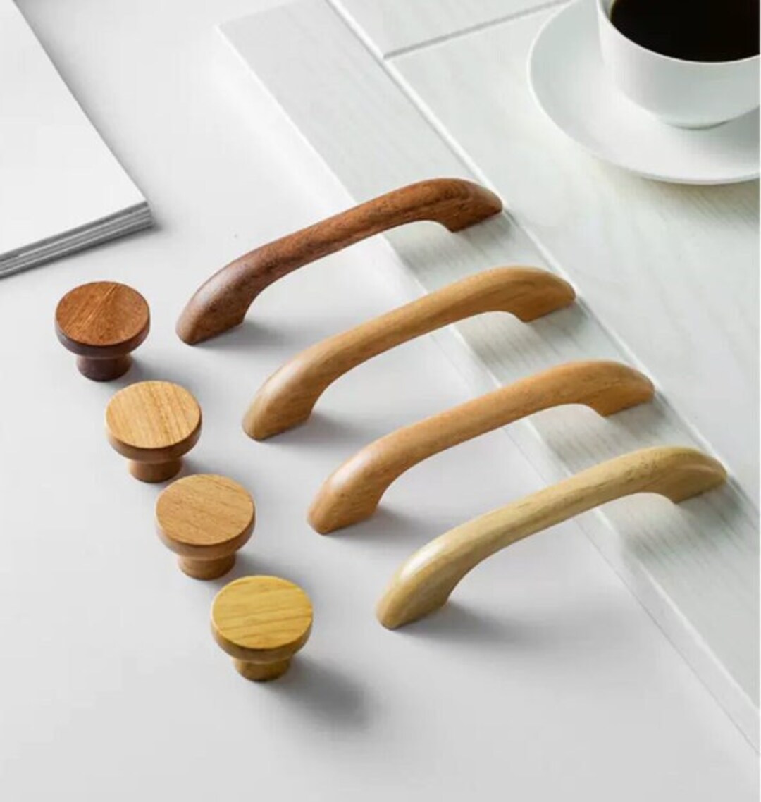 Natural Solid Wood Knobs Pulls Handles,walnut Beech Oak Wood Drawer ...