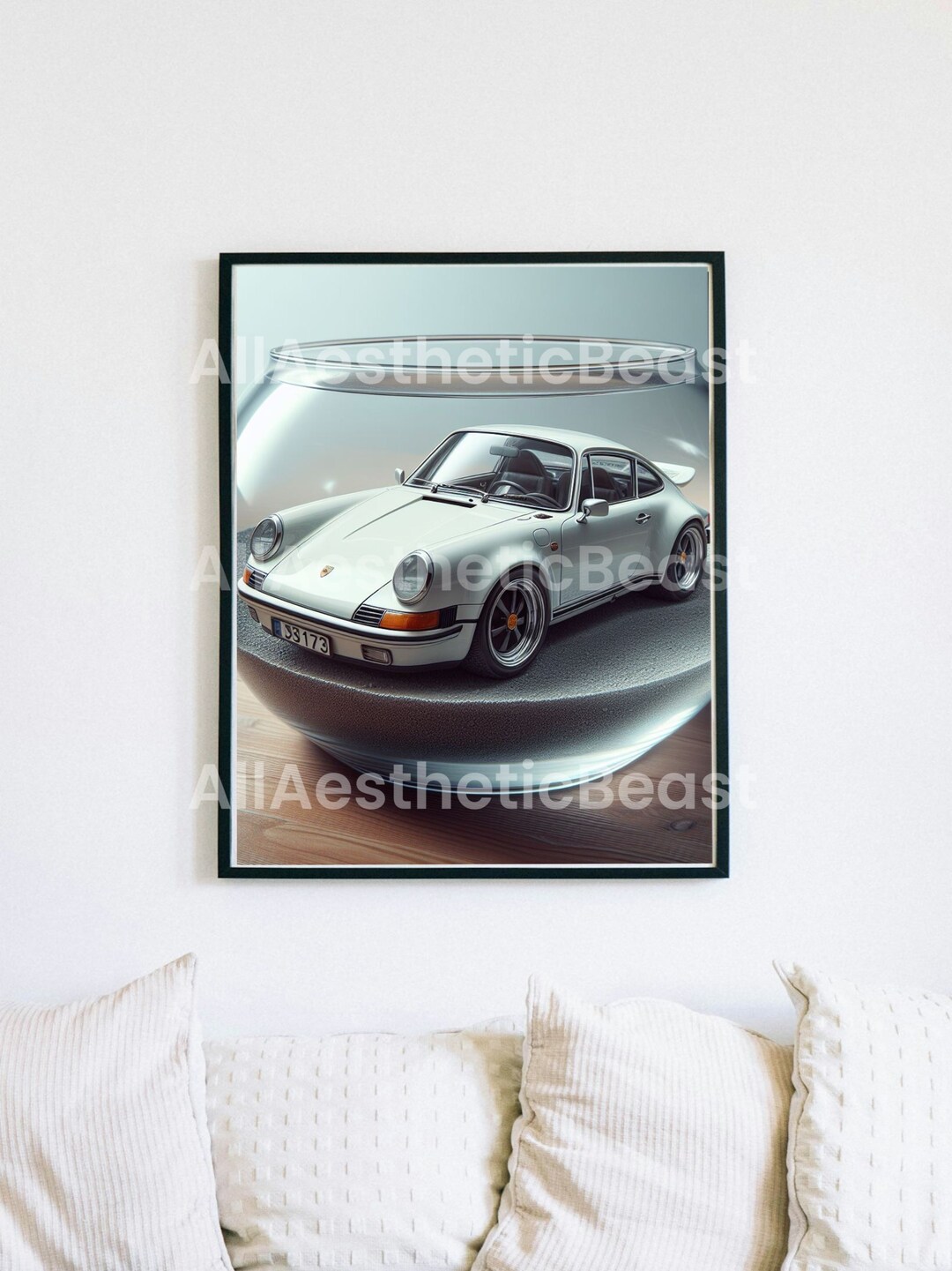 White Porsche 911 in Fishbowl Art: Minimal Streetwear Style, Digital ...