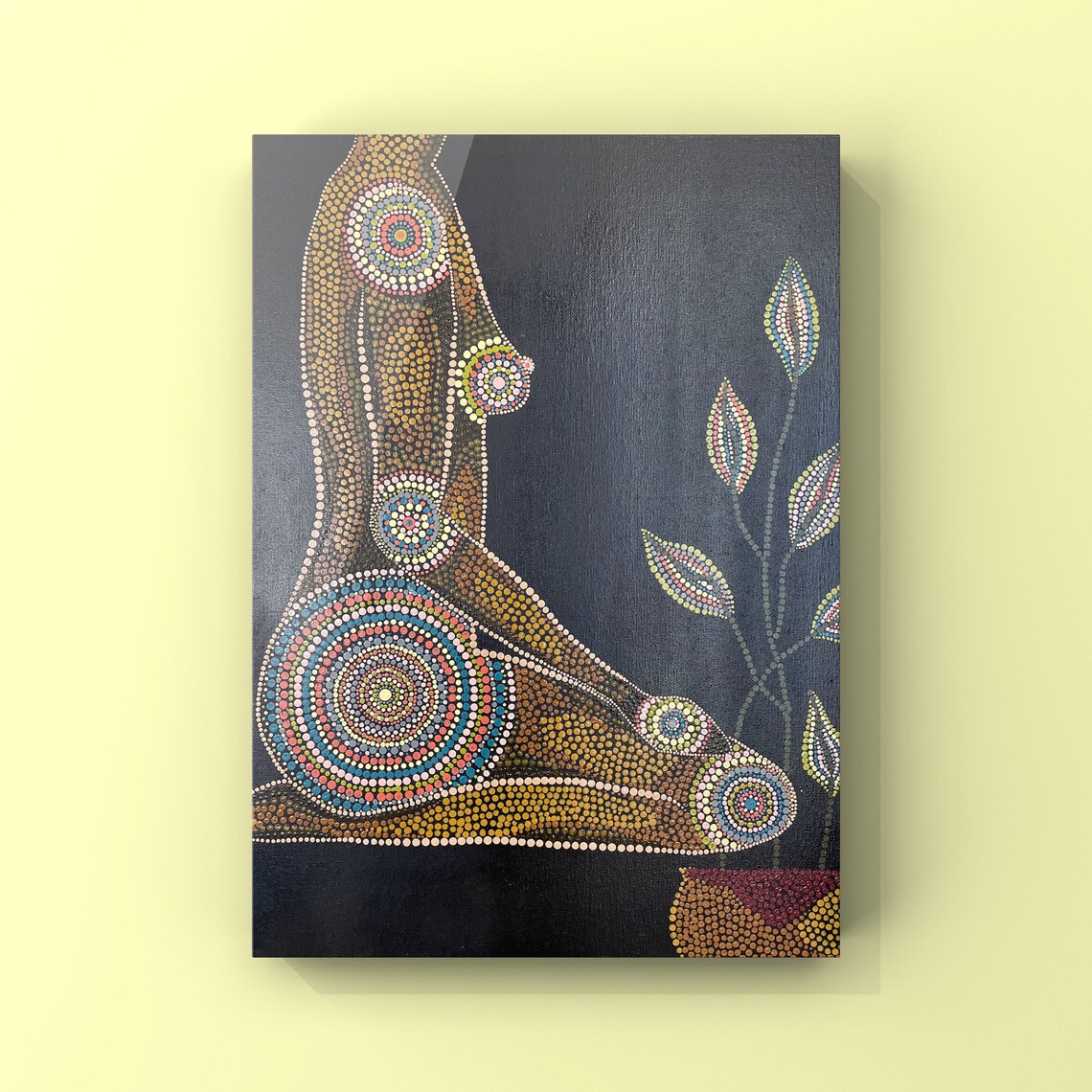 Original Dot Painting Woman Figure on Black Background | Etsy