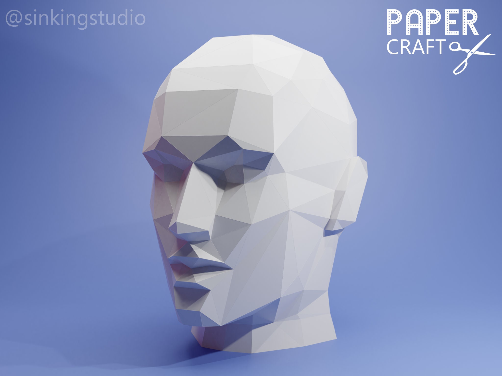 3d Human Face Papercraft Trophy. Origami Full Face Abstract Sculpture ...