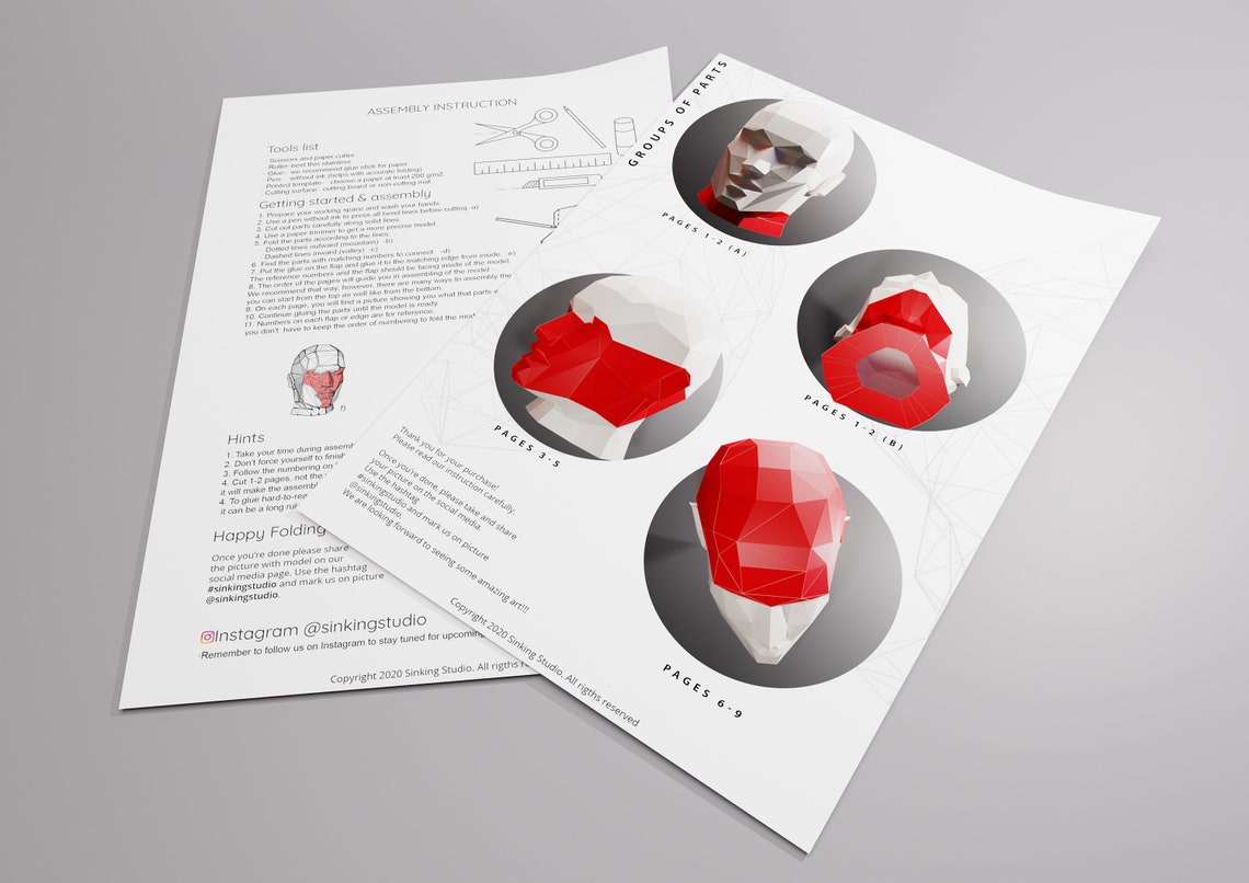 3d Human Face Papercraft Trophy. Origami Full Face Abstract | Etsy