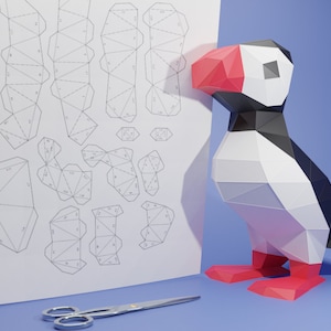 3D Papercraft Bird Decoration , Origami Puffin Sculpture - PDF Pattern ...
