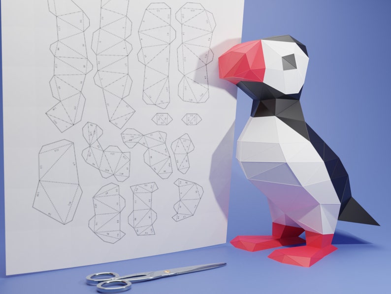 3D Papercraft Bird Decoration , Origami Puffin Sculpture - PDF Pattern ...