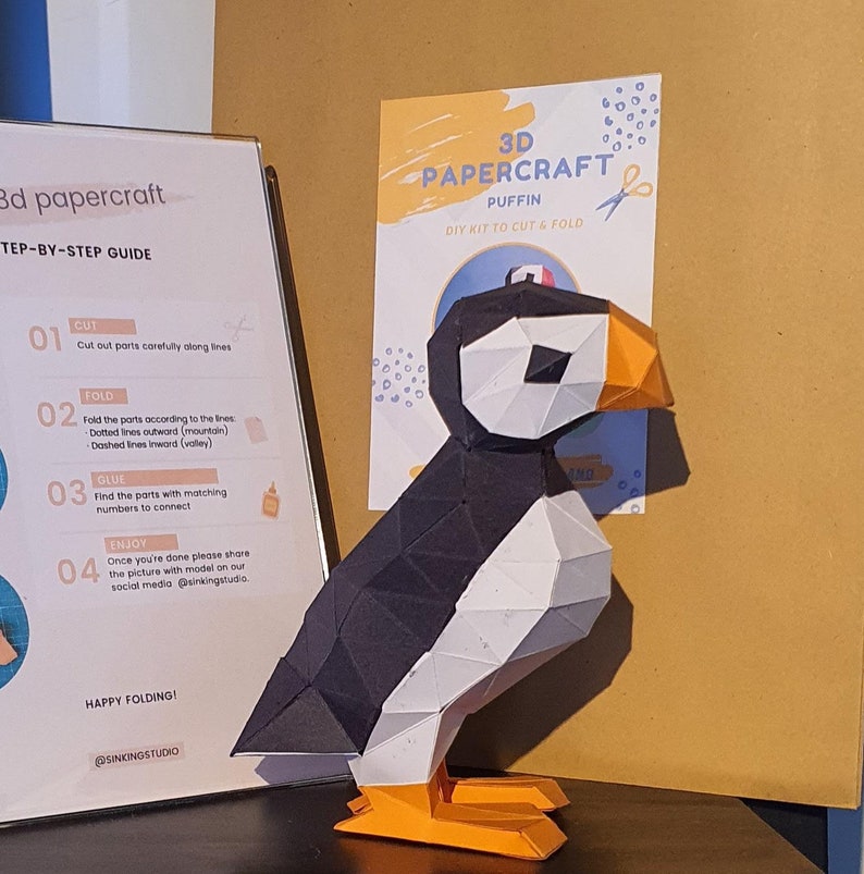 3D Papercraft Bird Decoration , Origami Puffin Sculpture - PDF Pattern ...