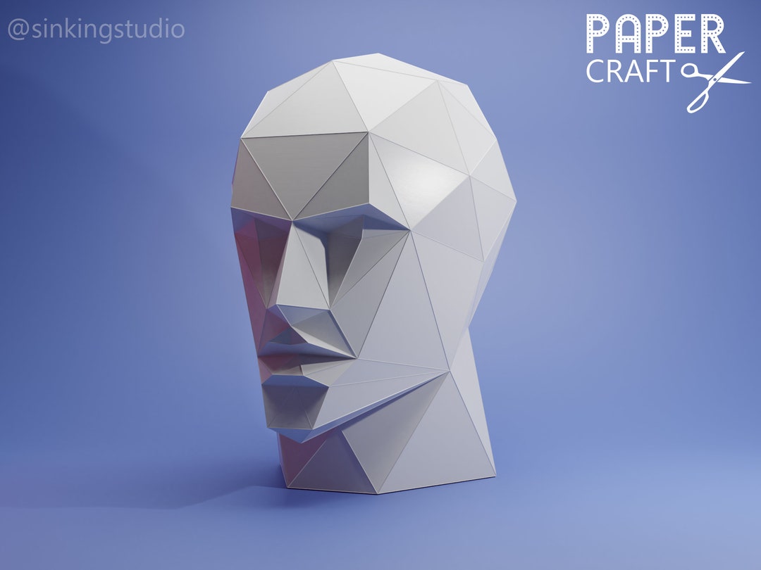 3d Human Face Papercraft. Geometric Origami Full Face Abstract ...