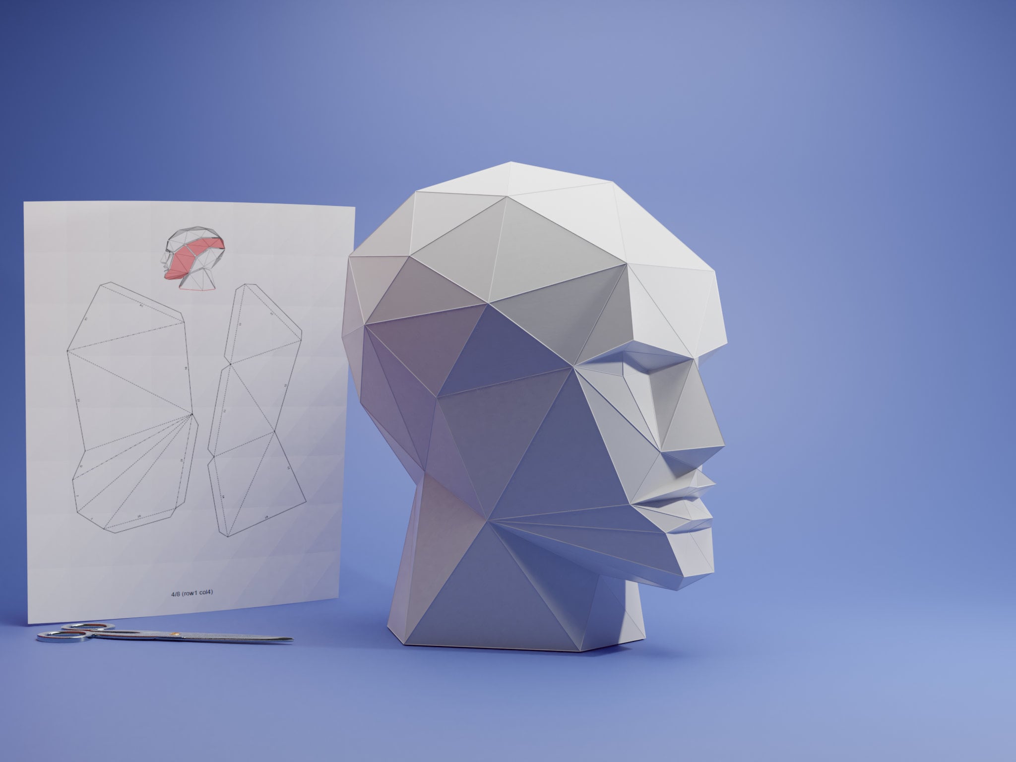 3d Human Face Papercraft. Geometric Origami Full Face Abstract ...