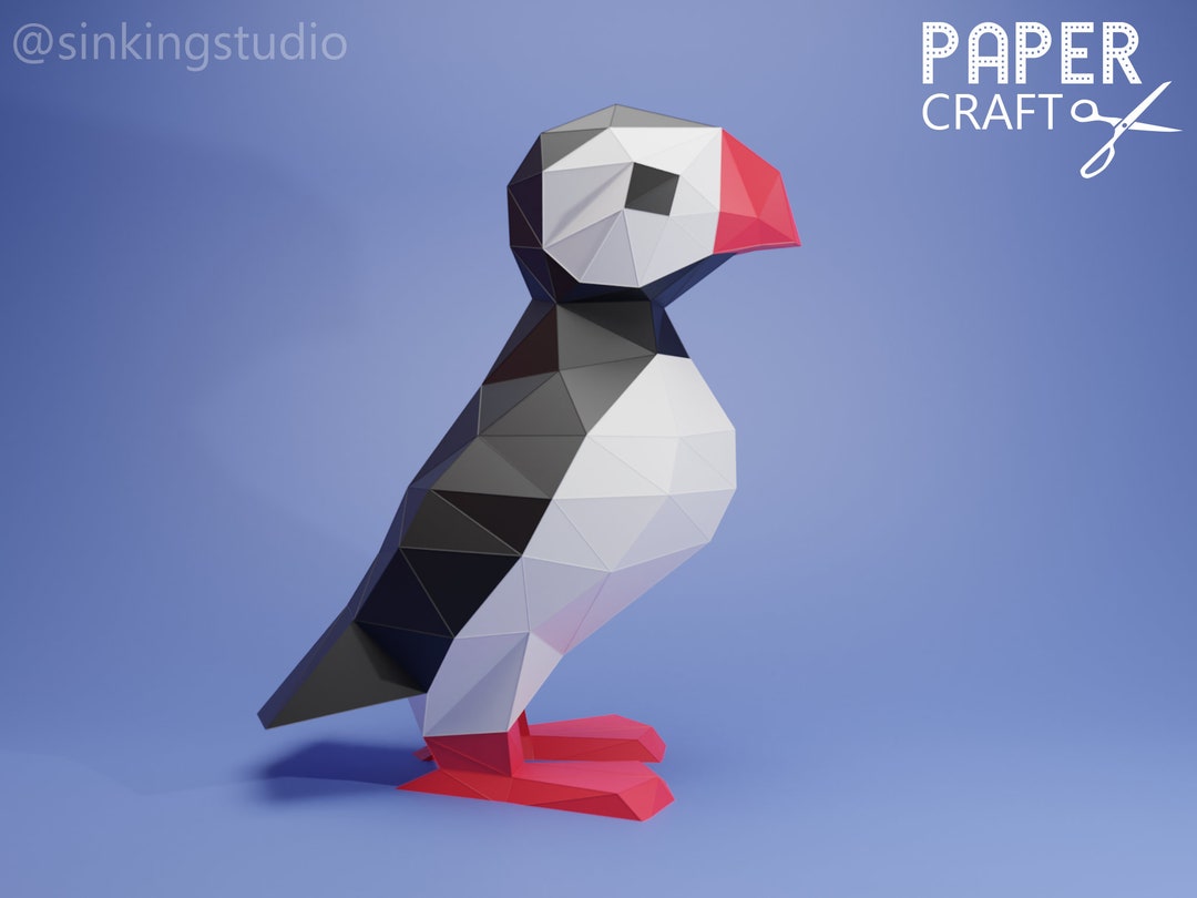 3D Papercraft Bird Decoration , Origami Puffin Sculpture - PDF Pattern ...
