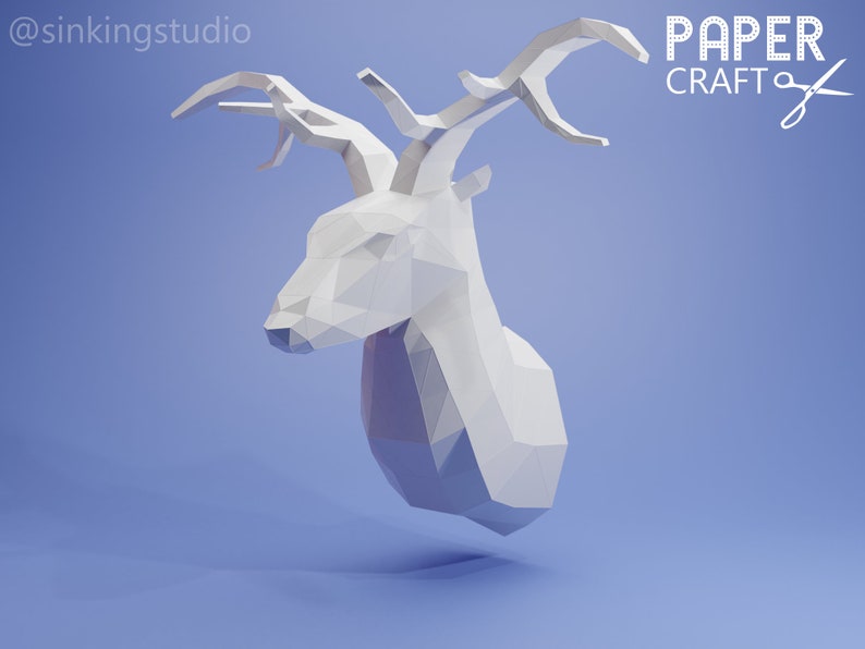3D Papercraft Deer Head, Massive Antlers, Origami Wall Decoration ...