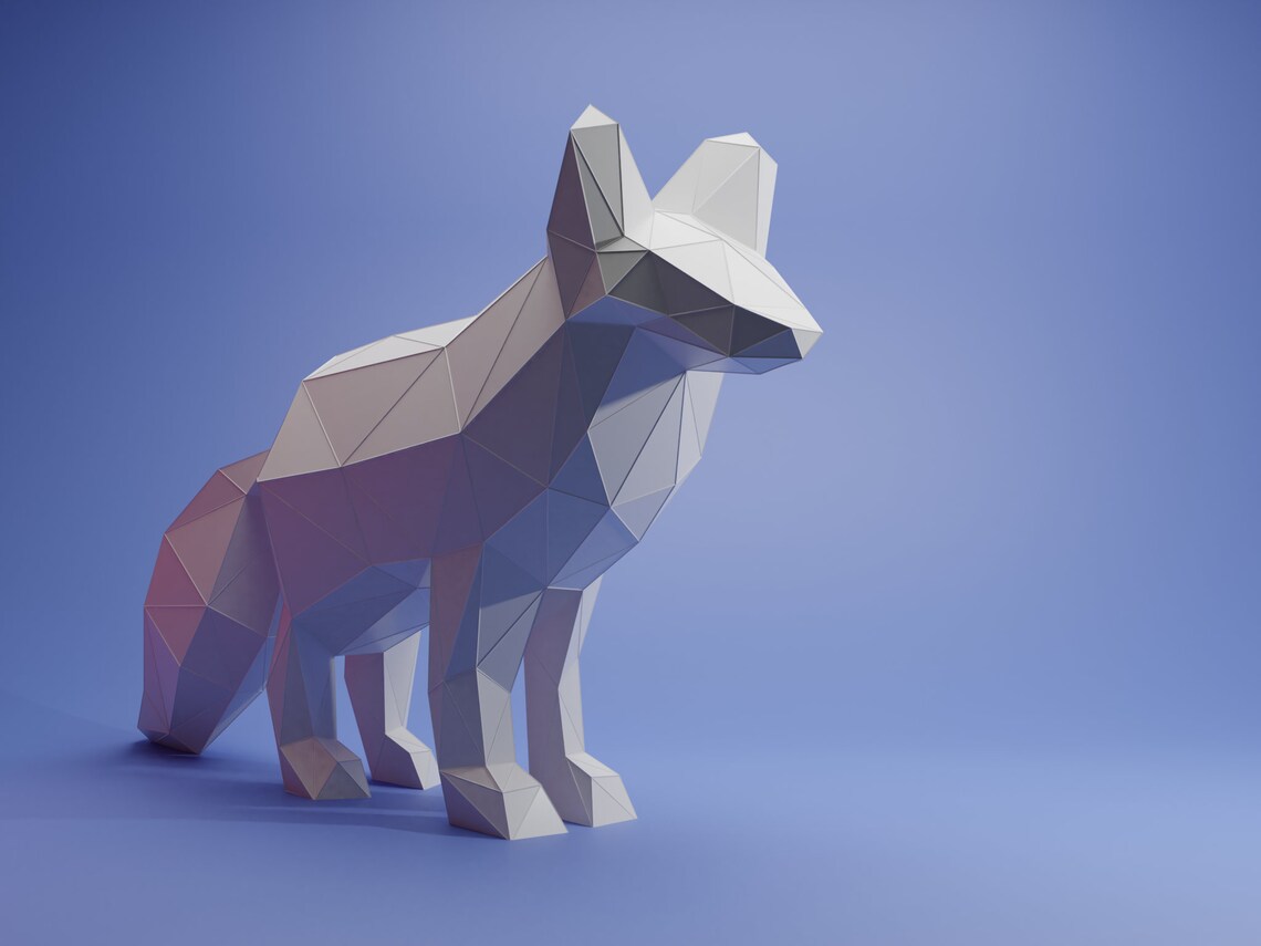 3D Papercraft Arctic Fox Template, Paper Decoration Low Poly Ornament ...