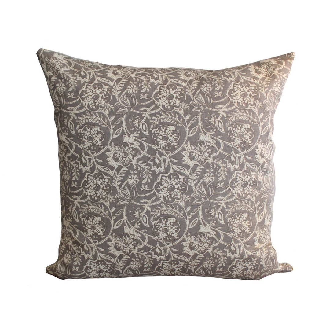 Block Print Pillow, Block Print Linen Pillow, Floral Block Print Pillow ...