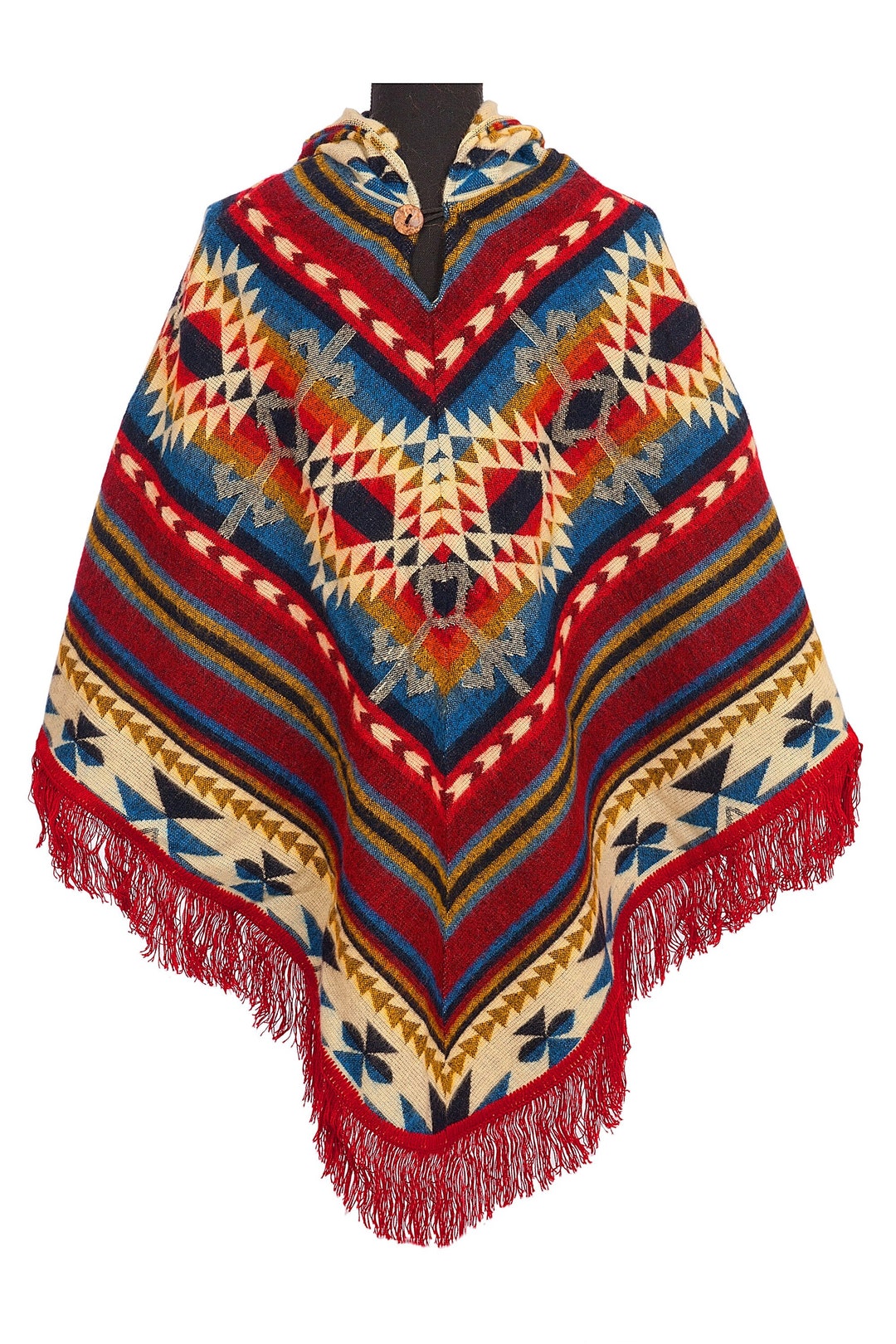 Poncho | Triangle Red | Wool Poncho | Hooded Poncho | Peruvian Poncho ...