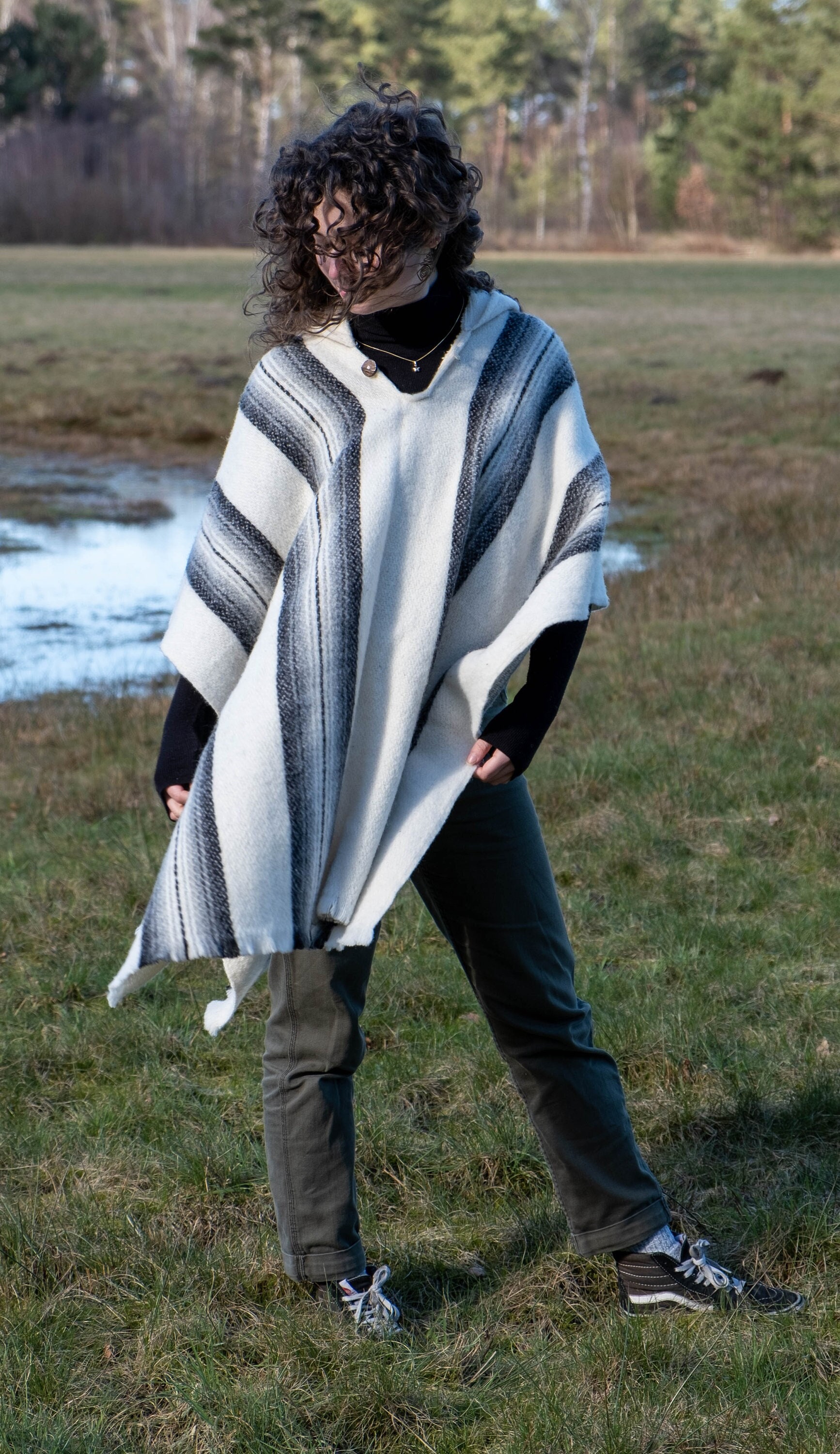 Poncho Elena Gray Wool Poncho Hooded Poncho Peruvian Poncho Alpaca ...