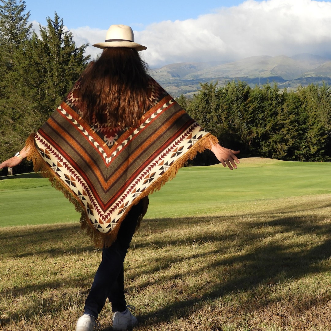 Poncho Triangle Yellow Wool Poncho Hooded Poncho Peruvian Poncho Alpaca ...