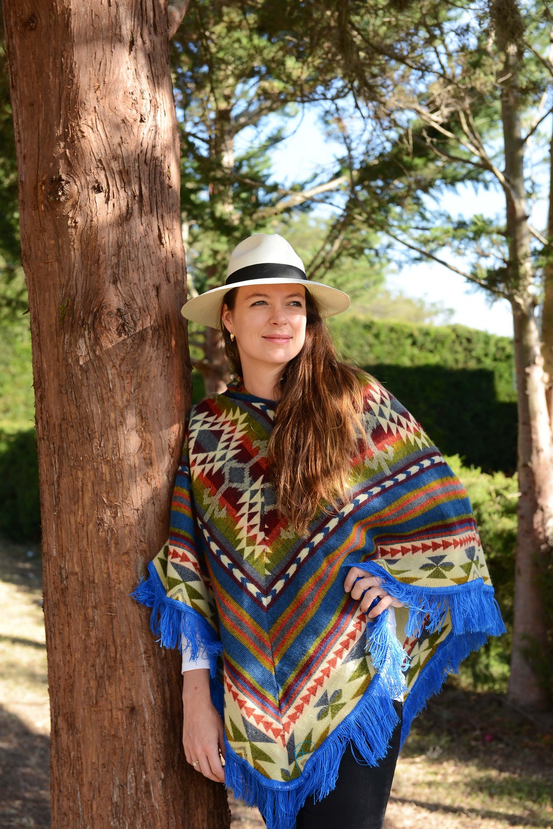 Poncho | Triangle Blue | Wool Poncho | Hooded Poncho | Peruvian Poncho ...
