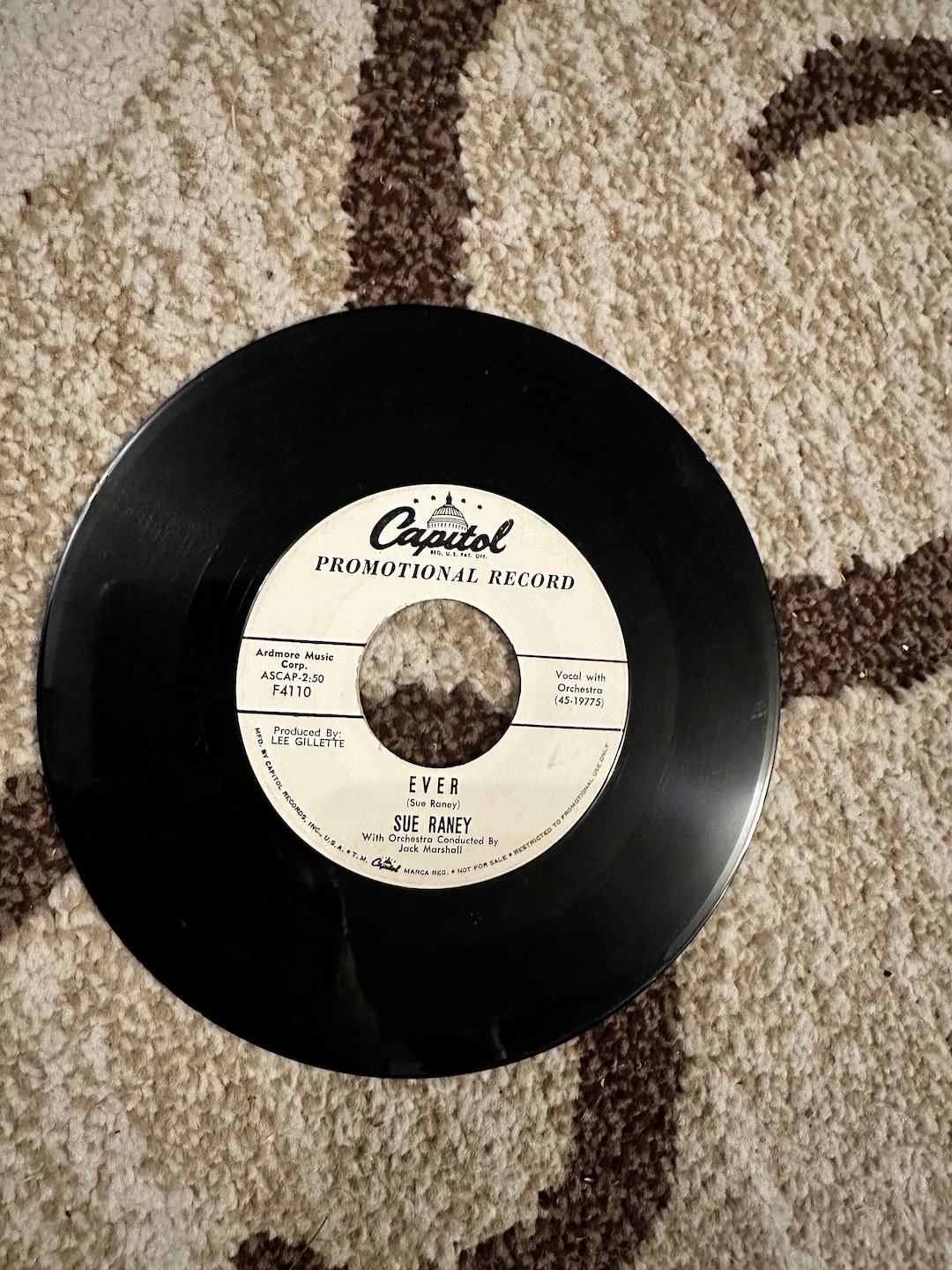 Vintage 45 RPM Record - Sue Raney “ever” / “the Restless Sea” (promo ...