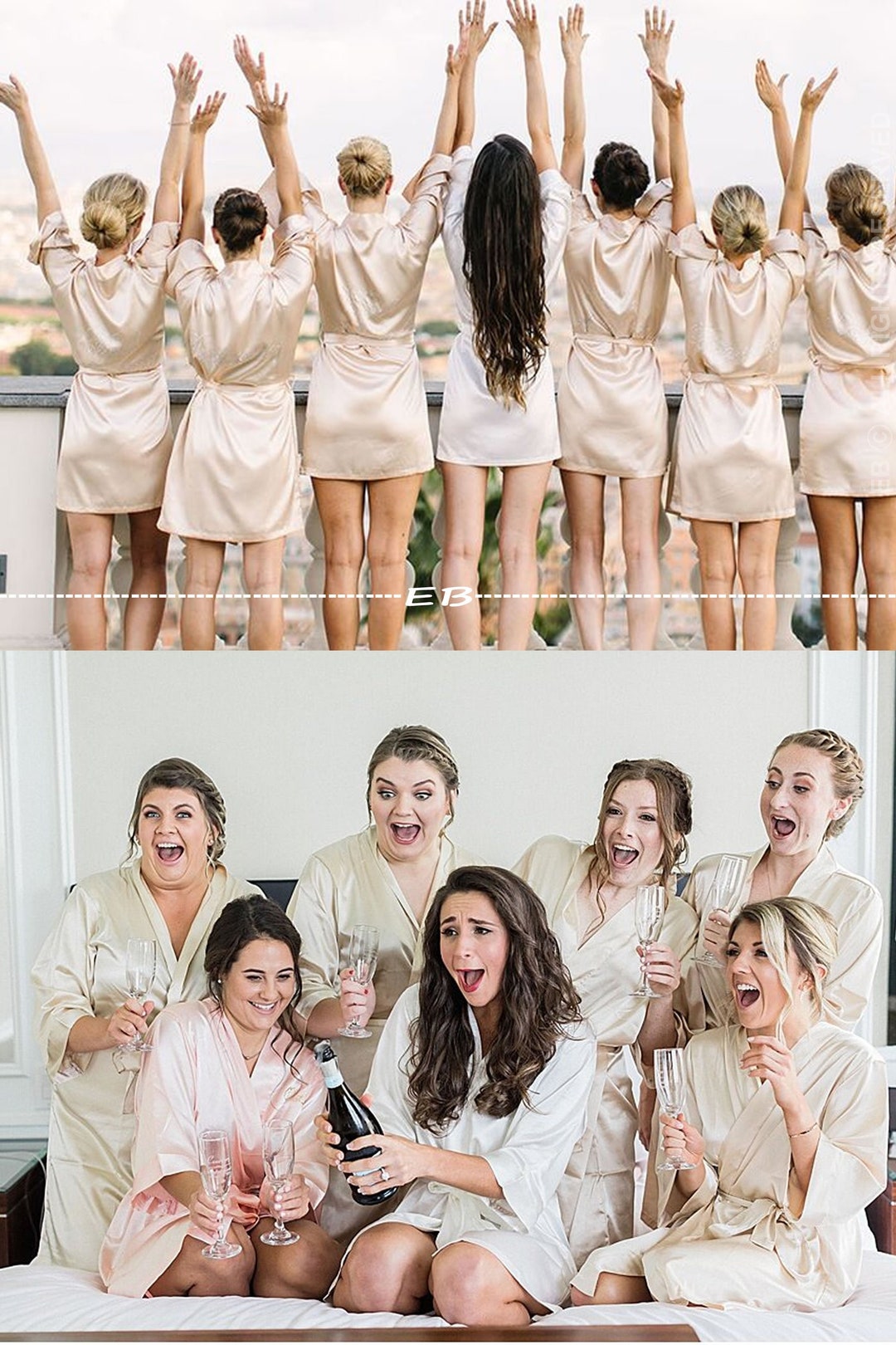 Champagne Bridesmaid Robe, Getting Ready Robe, Solid Silky Satin Robe ...