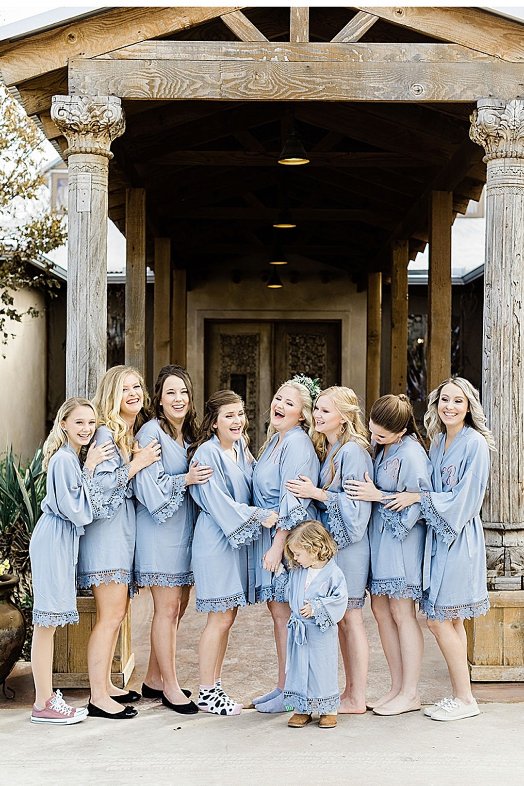 Dusty Blue Cotton Lace Robes for Bridal Group, Bridesmaid Robes, Robes ...