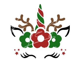 Christmas Reindeer Unicorn Clipart Unicorn Faces Reindeer - Etsy