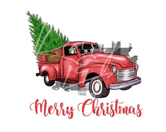 Red Christmas Tree Vintage Truck PNG Digital Download - Etsy