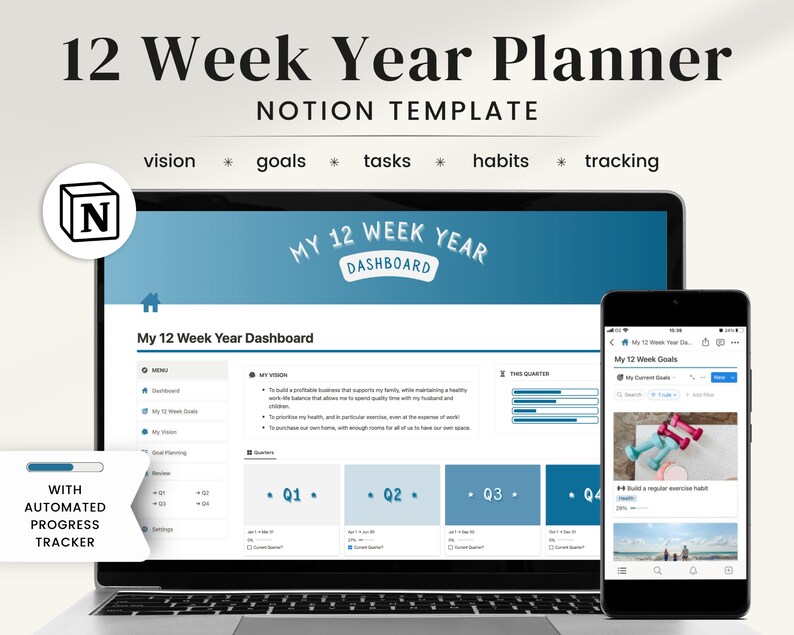 12 Week Year Planner 12 Week Year Notion Template Goal - Etsy