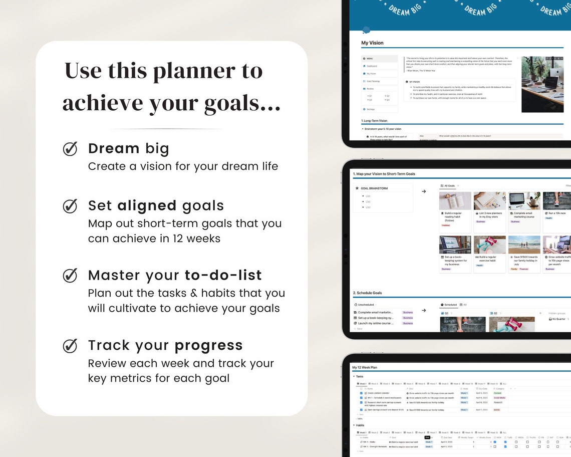 12 Week Year Planner, 12 Week Year Notion Template, Goal Planner, Goal ...