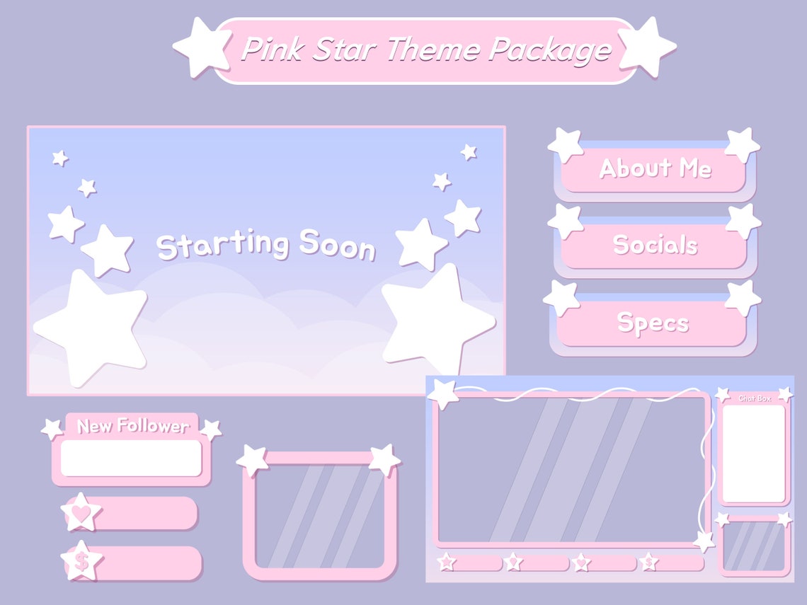 Twitch Stream Package PINK STAR Streamer Graphics Twitch Streamer ...