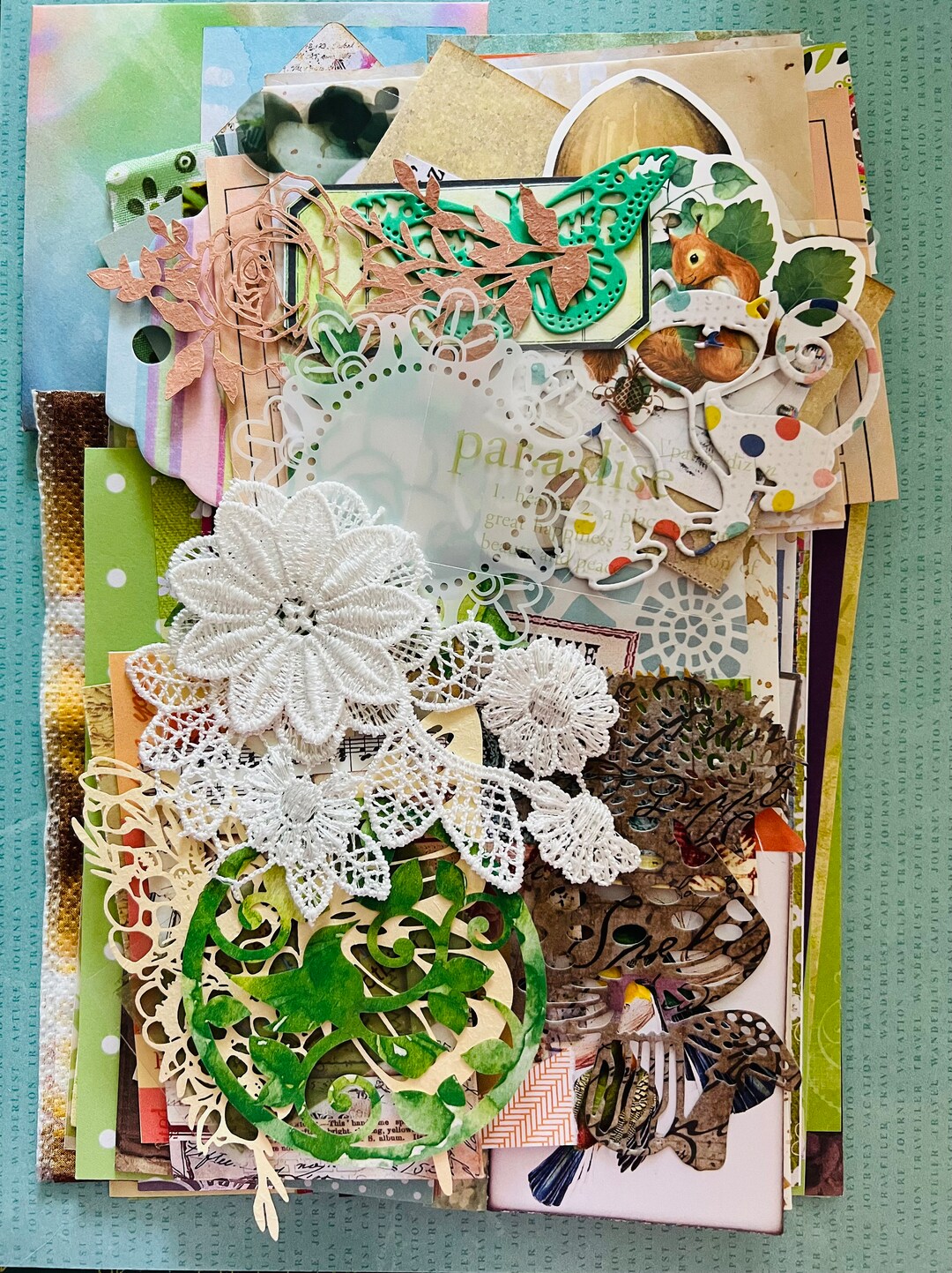 Green Junk Journal Snippets, Happy Mail, Scrapbooking, - Etsy