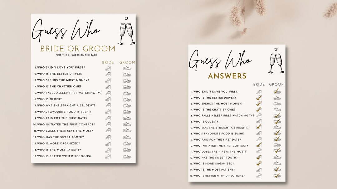 Guess Who Bride or Groom Game, Who Knows the Couple Best Game ...