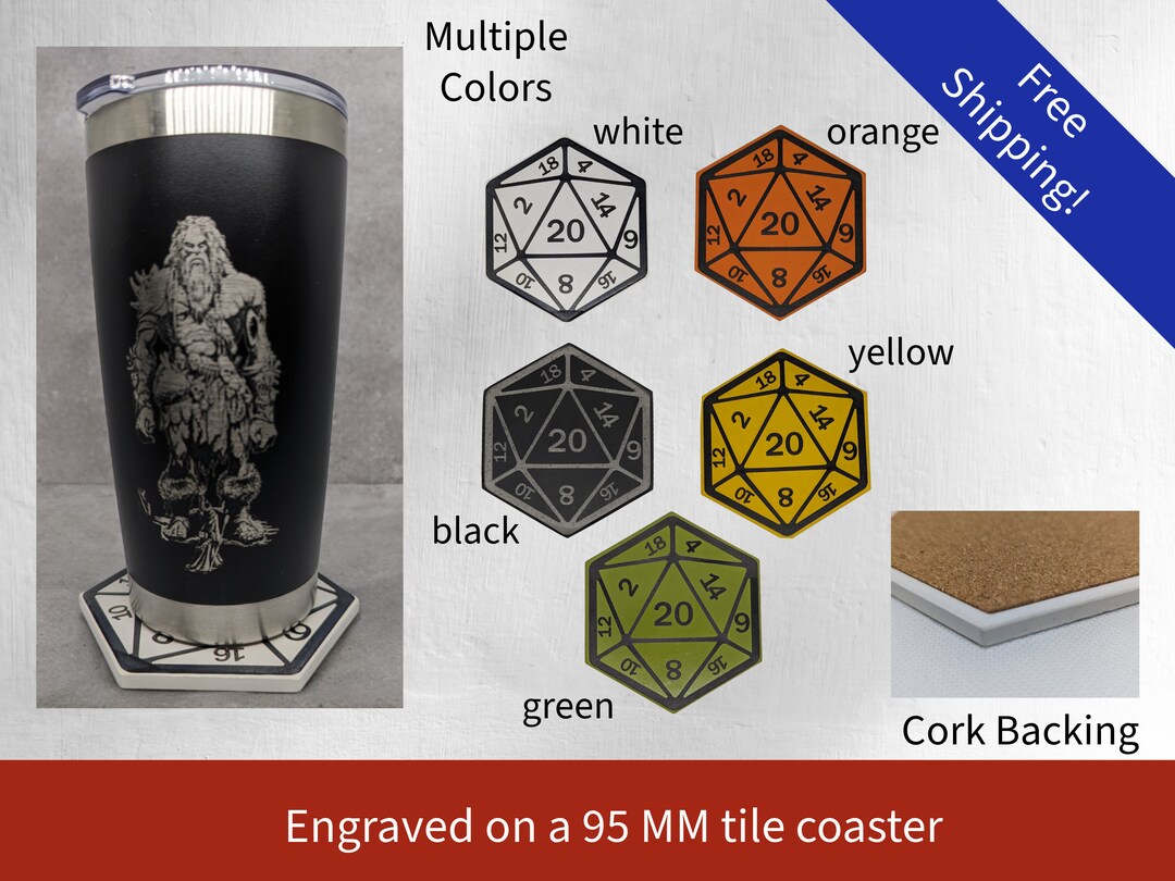 Color D20 Tile Coaster | Dungeons and Dragons Style Coaster Coaster ...