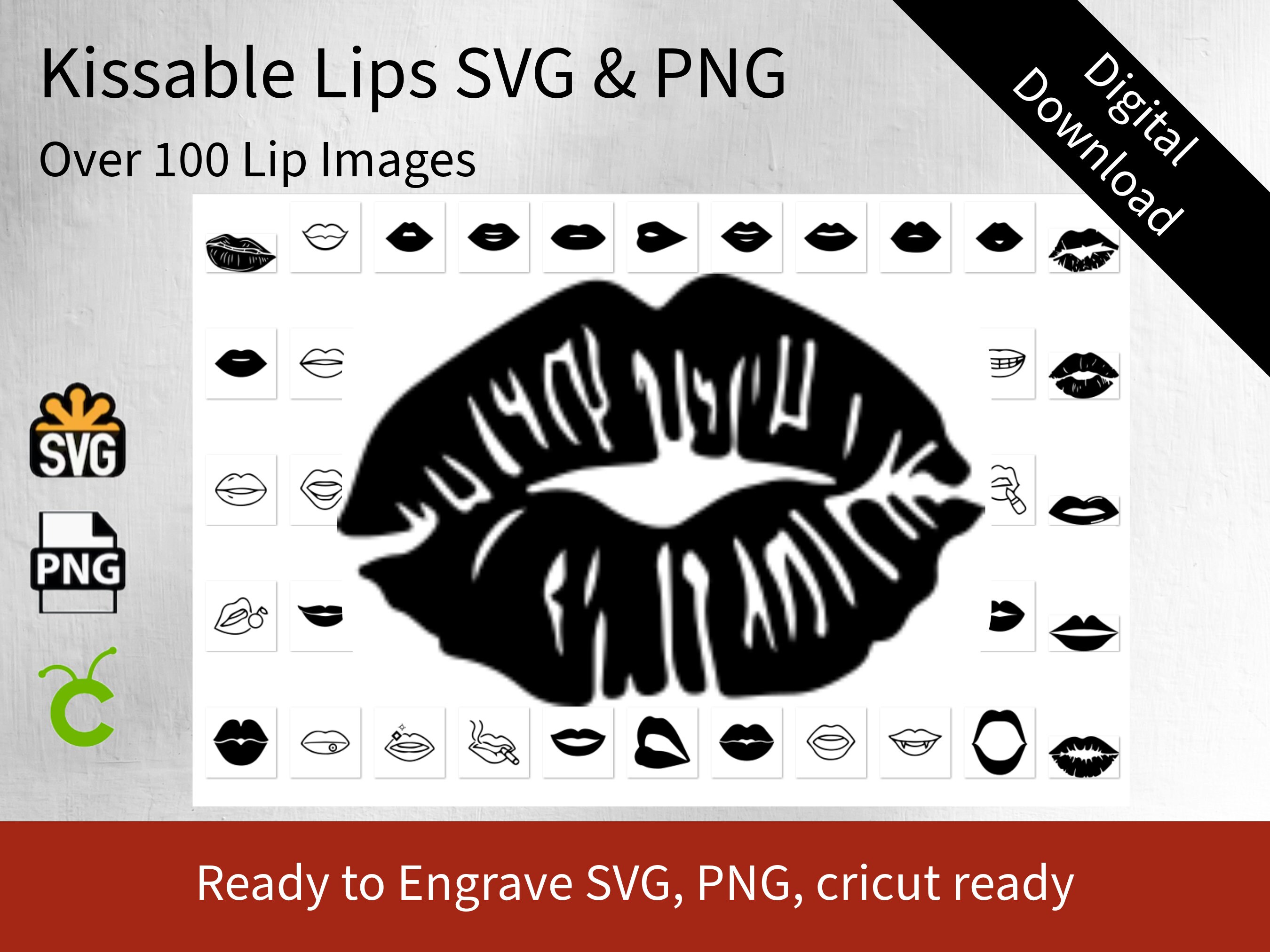 Kissable Lips Files for Laser, Cricut - Lips Svg, Png, Black & White ...