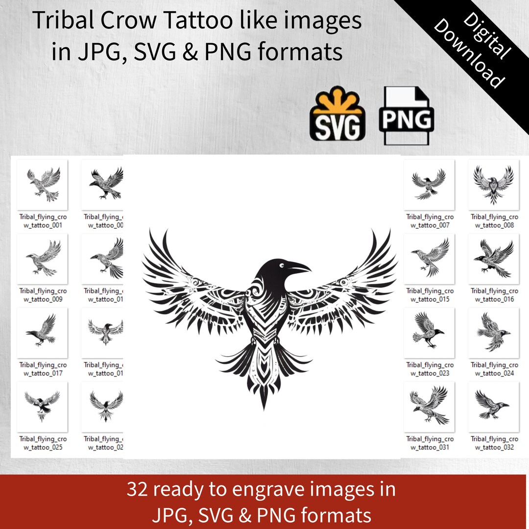 Tribal Crow Image Bundle With 40 Image in Png, Jpg & Svg Files for ...