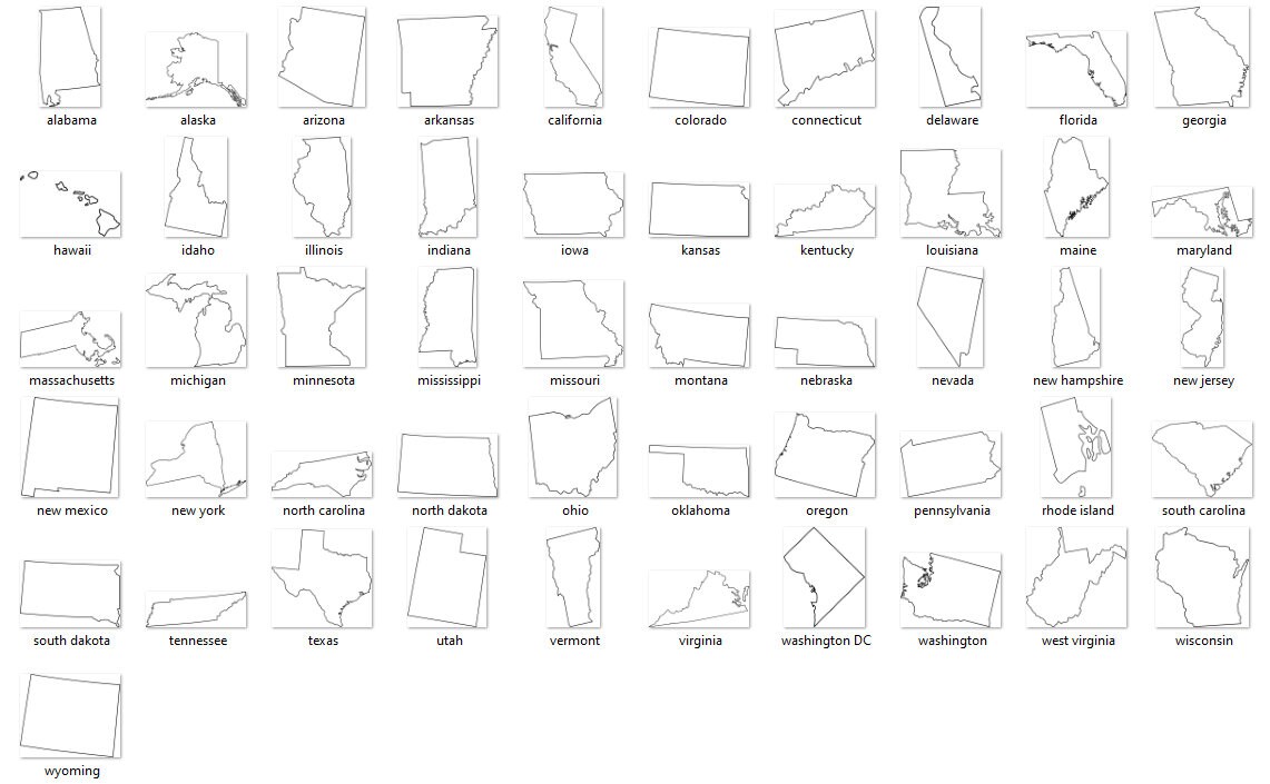 50 USA States Solid and Outlined Shapes Svg & Png Craft and Laser ...