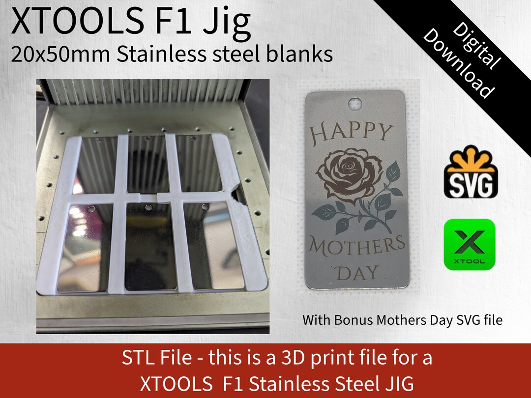 JIG STL File for XTOOLS F1 25x50mm Stainless Steel Jig Stl File ...