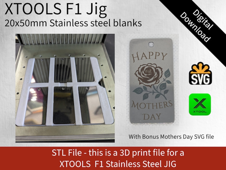 JIG STL File for XTOOLS F1 25x50mm Stainless Steel Jig Stl File ...