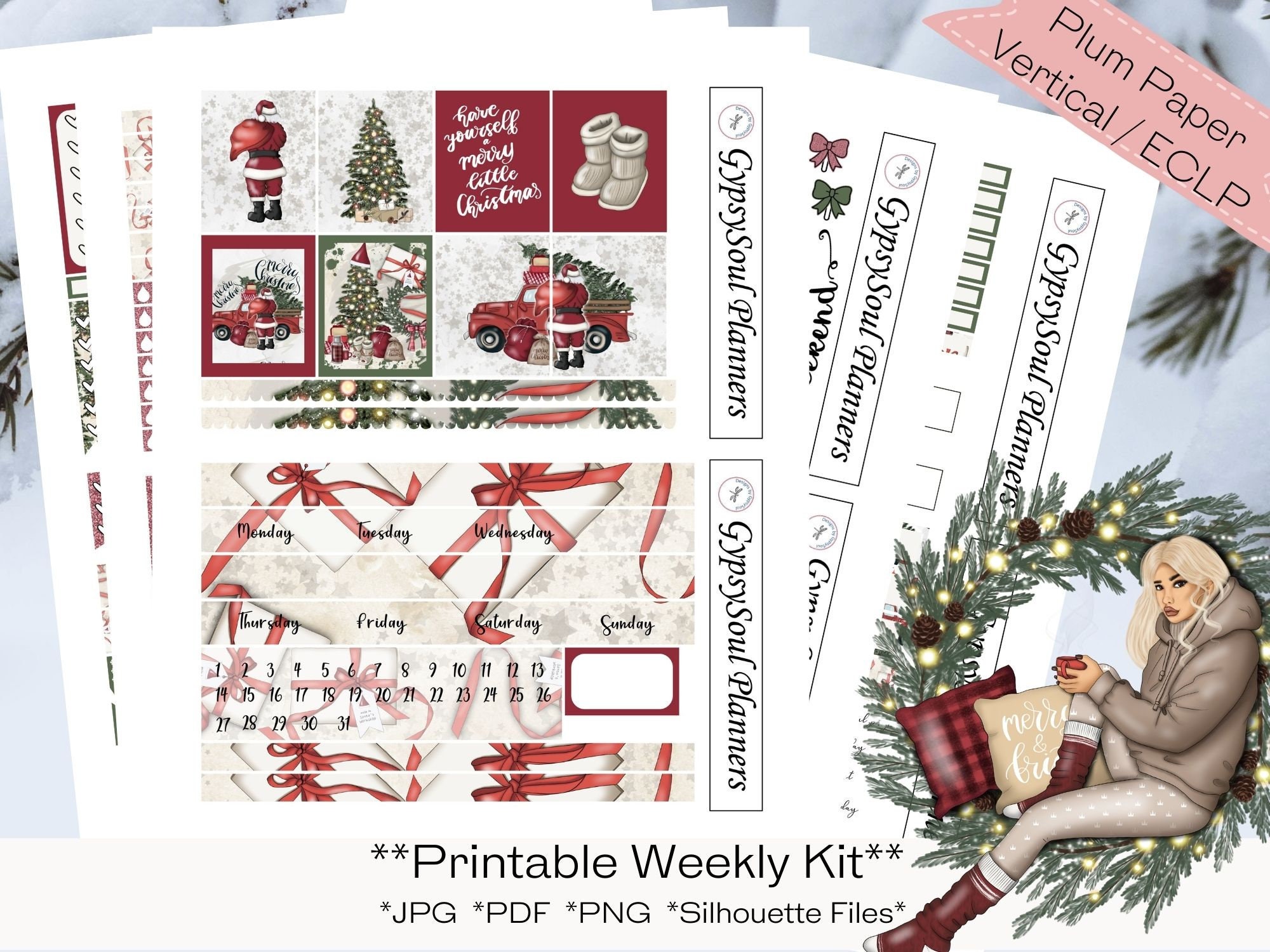 Winter Animal Weekly Kit Christmas Wishes Printable Planner Stickers ...