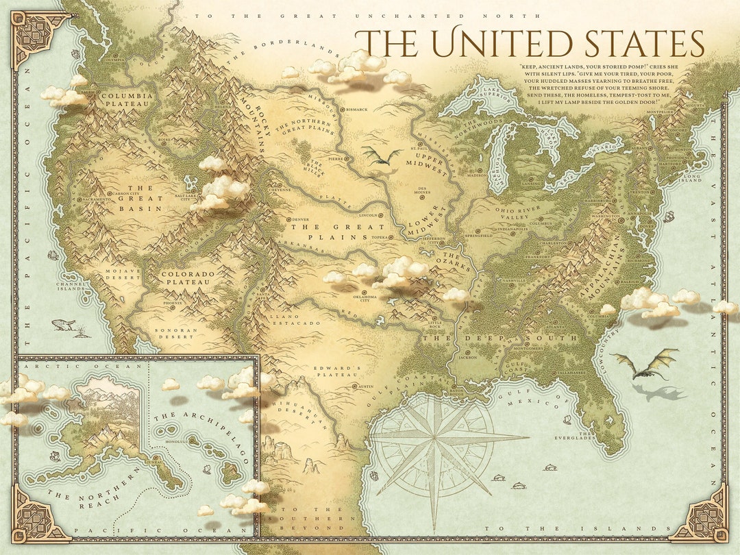 Fantasy Map of USA - Map of America - Light Fantasy American Poster ...