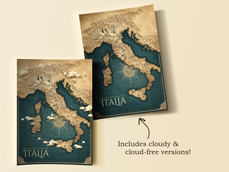 Italy Map - Dark Fantasy Style Map of Italia - Map of Italy Poster ...
