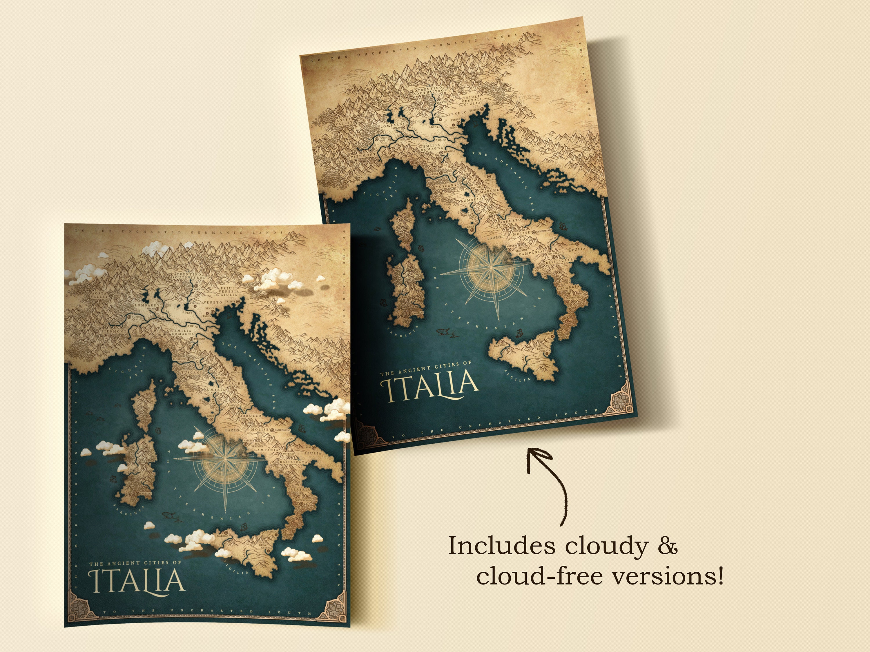Italy Map Dark Fantasy Style Map of Italia Map of Italy Poster, Italy ...