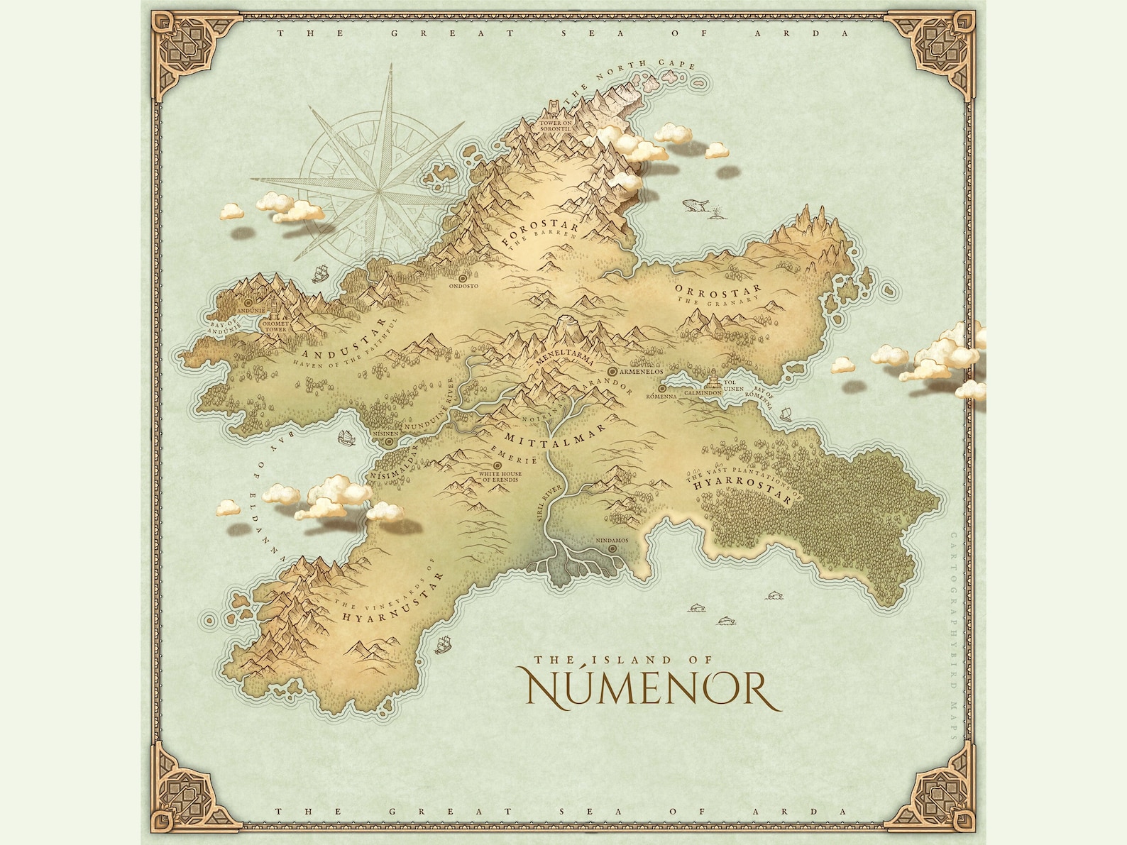 Numenor Map Light Fantasy Tolkien Lord of the Rings Map - Etsy