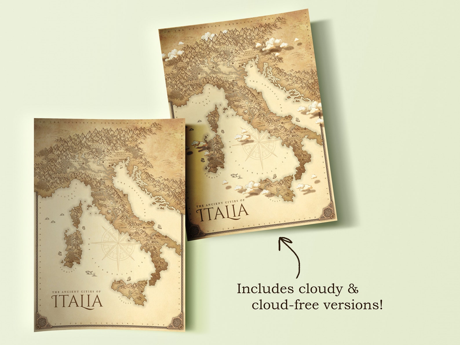 Italy Map - Vintage Parchment Style Map of Italia - Map of Italy Poster ...