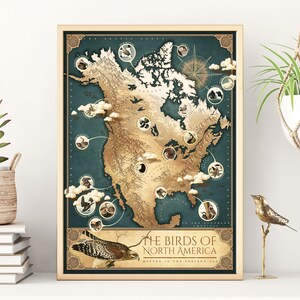 Birds of North America Map - Ornithology Print, Canada USA Bird Poster ...