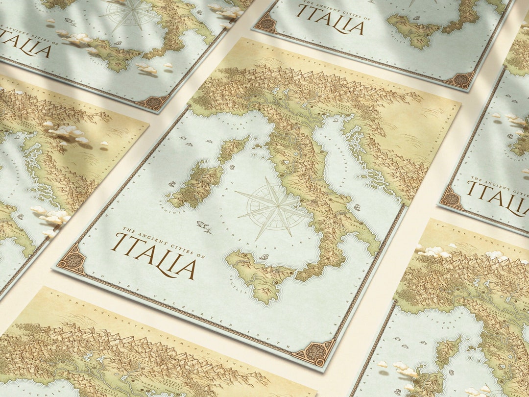 Italy Map - Fantasy Style Map of Italia - Map of Italy Wall Art, Italy ...