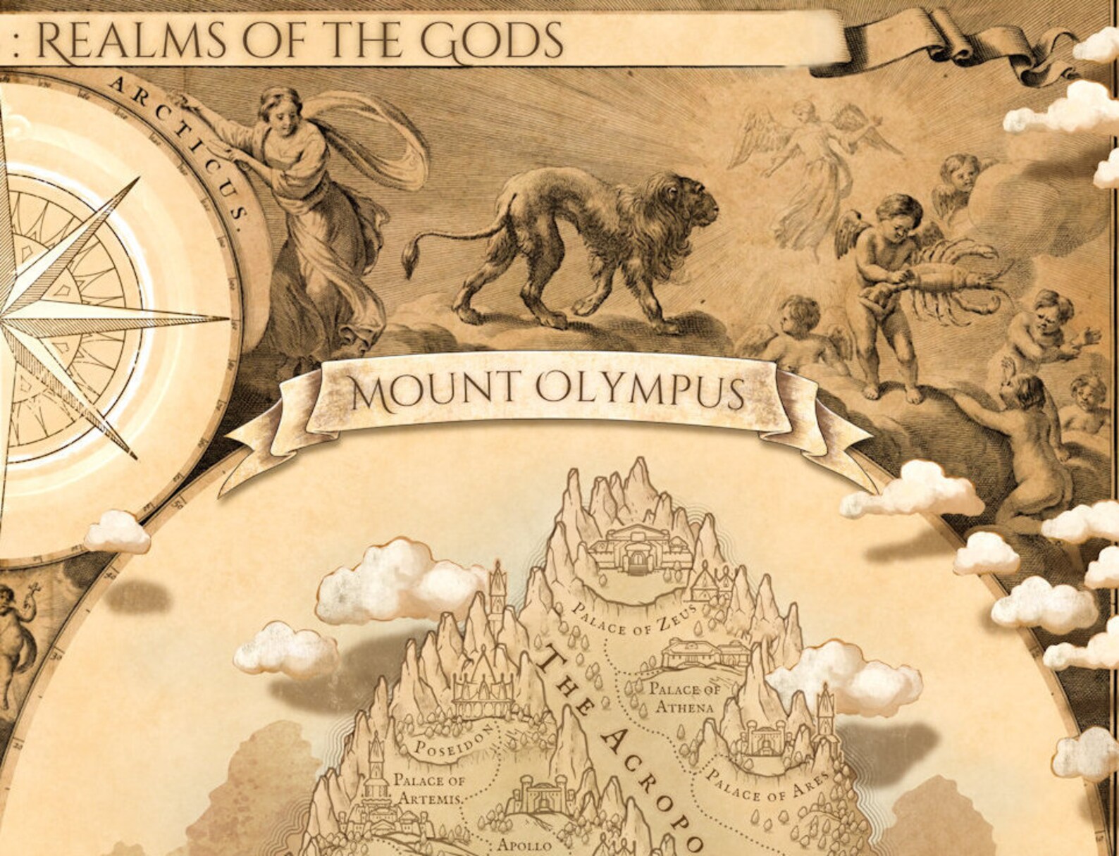Greek Underworld & Mount Olympus Print Hades Map Digital - Etsy
