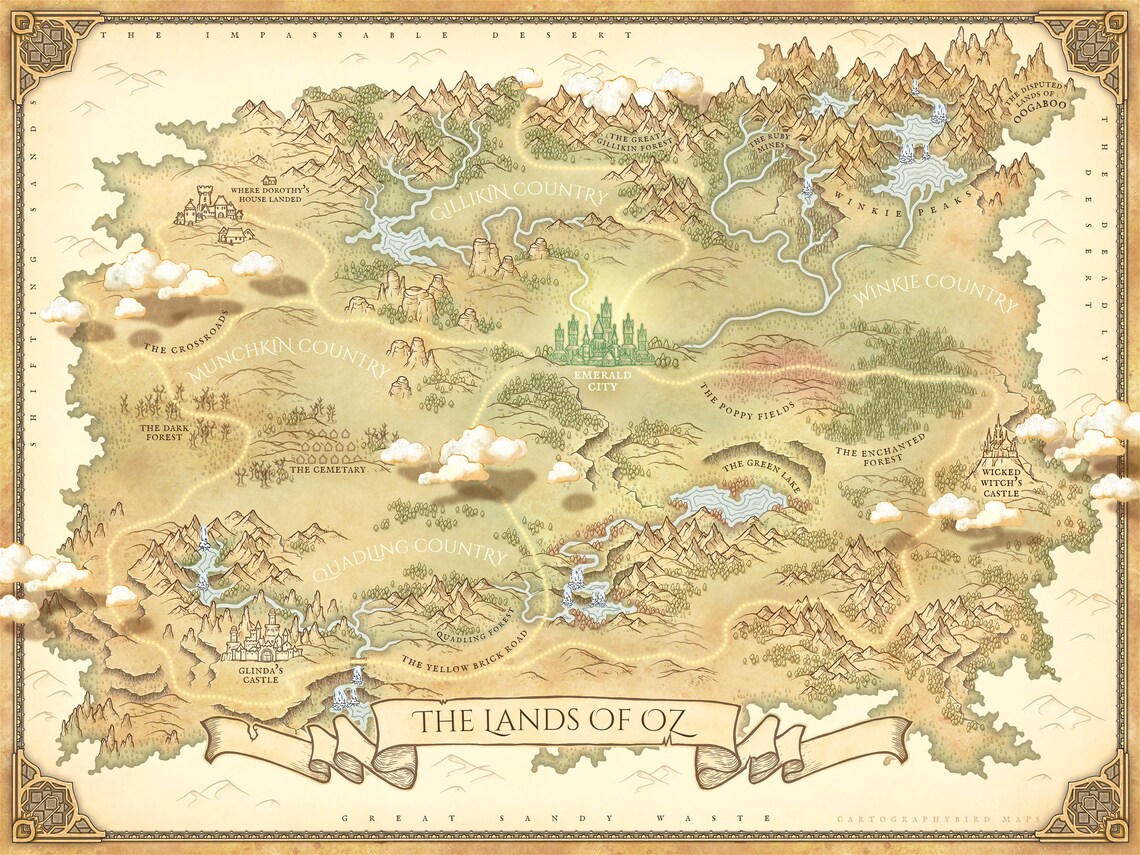 Lands of Oz Map From Dorothy and the Wizard of Oz Wicked the - Etsy