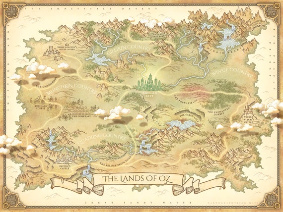 Lands of Oz Map From Dorothy and the Wizard of Oz Wicked the - Etsy