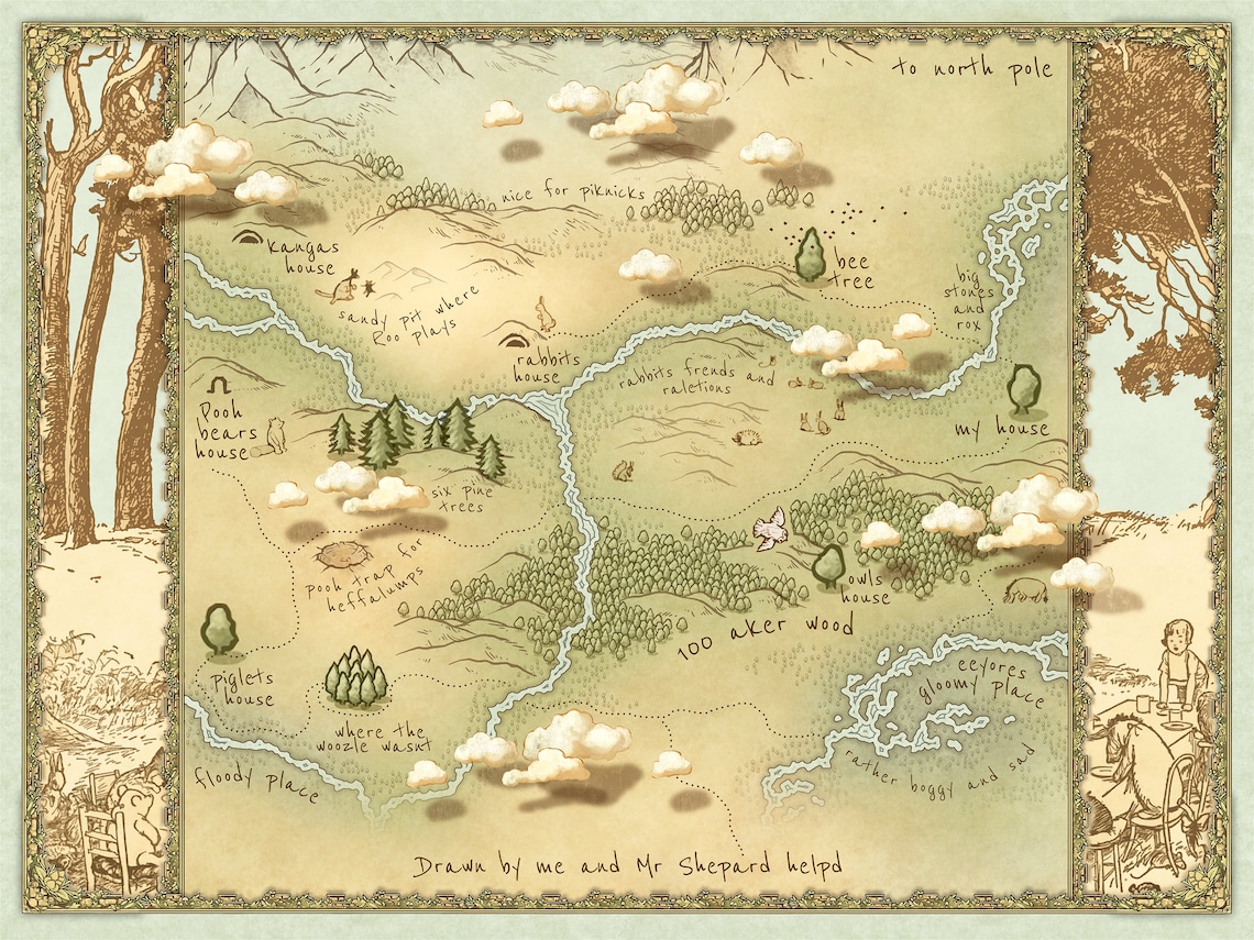 Winnie the Pooh - 100 Acre Woods Map - Digital Download Prints, Poster ...