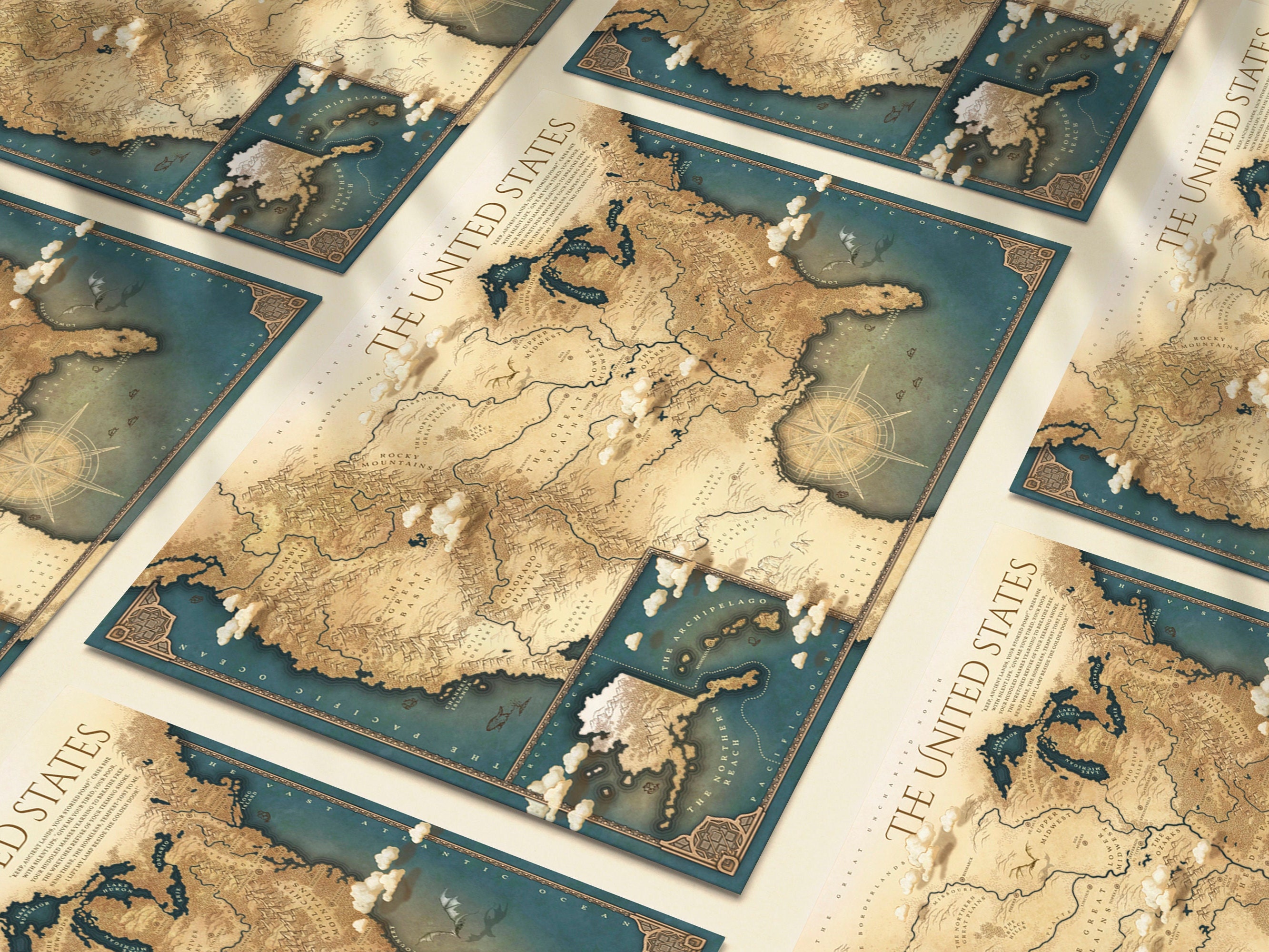 Dark Fantasy USA Map Map of American State Capitals, Fantasy America ...