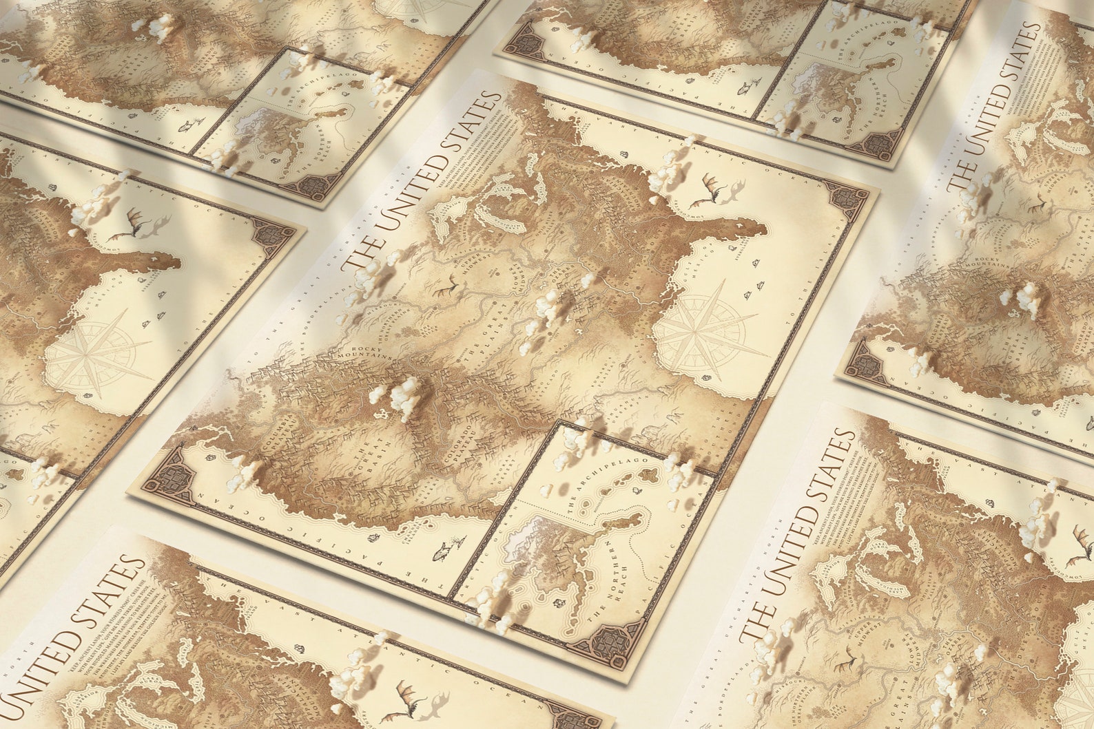 Fantasy America Map - Antique Parchment Styled Map of USA - Vintage ...