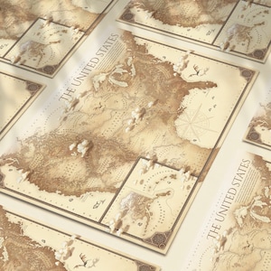 Fantasy America Map - Antique Parchment Styled Map of USA - Vintage ...