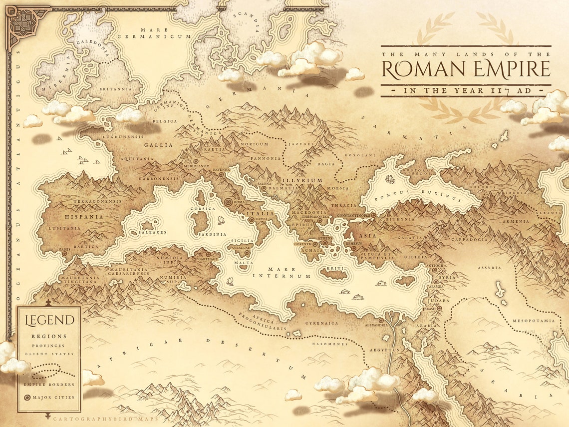 Ancient Rome Map Vintage Parchment Style Roman Empire Map, Ancient Rome ...